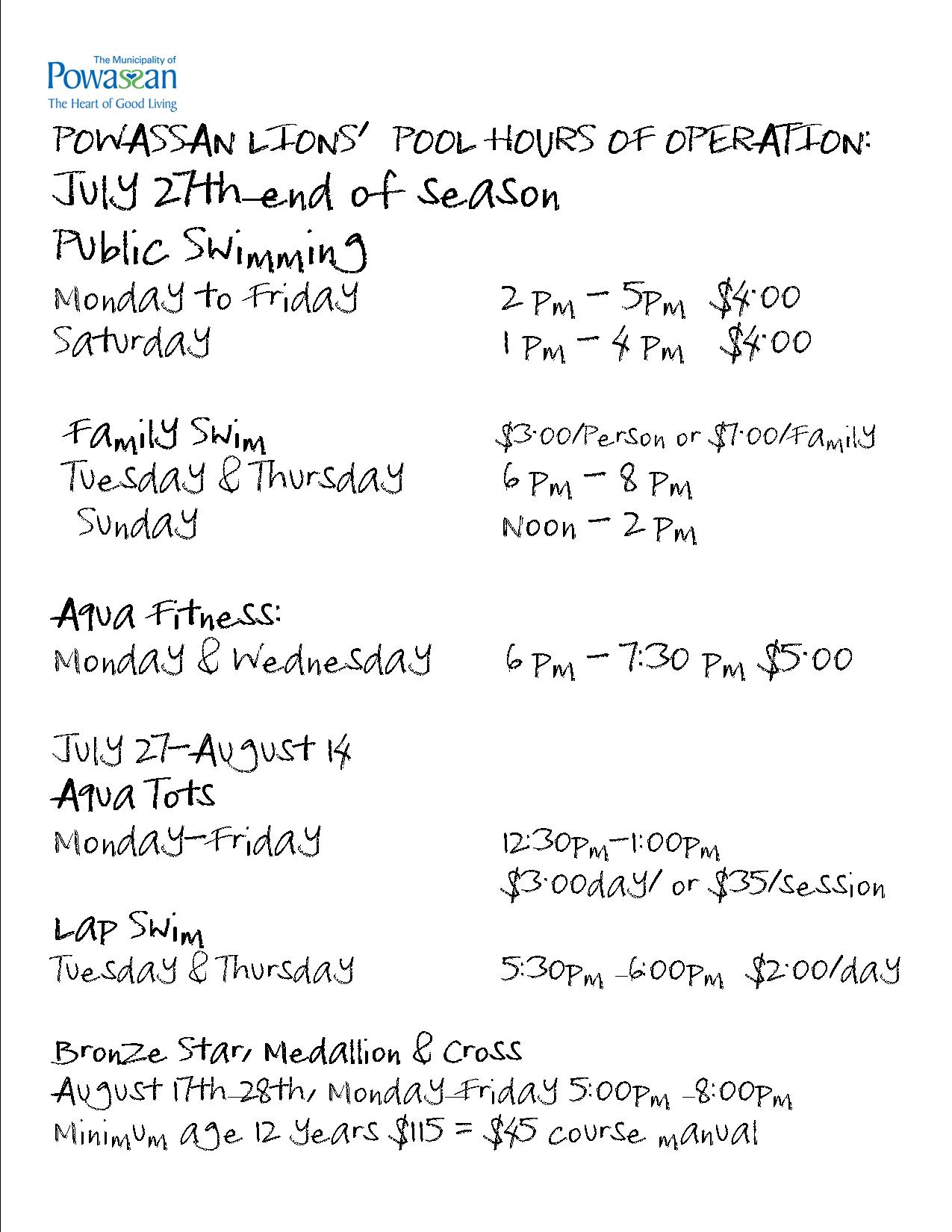 Pool Hours of Operation