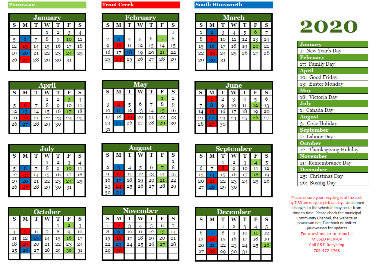2020 Recycling Schedule